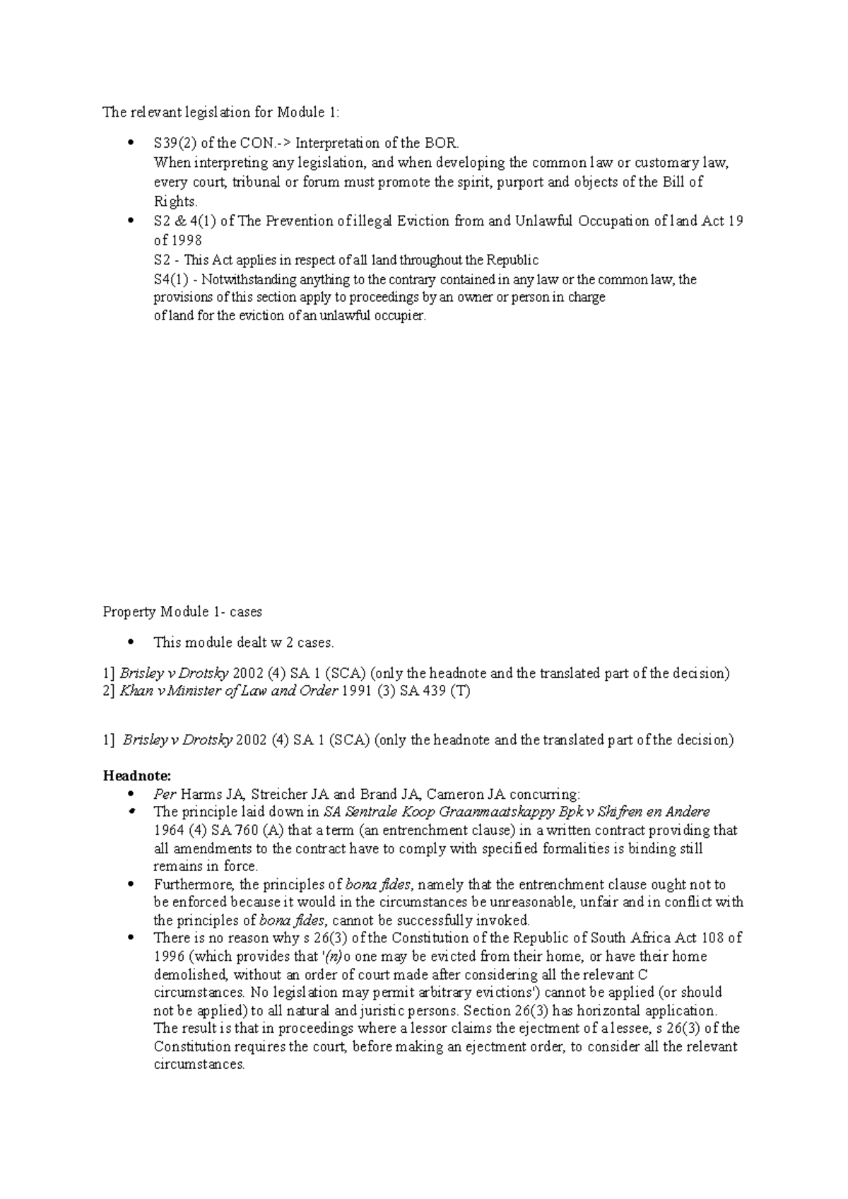 Property Module 1- cases - The relevant legislation for Module 1: S39(2 ...
