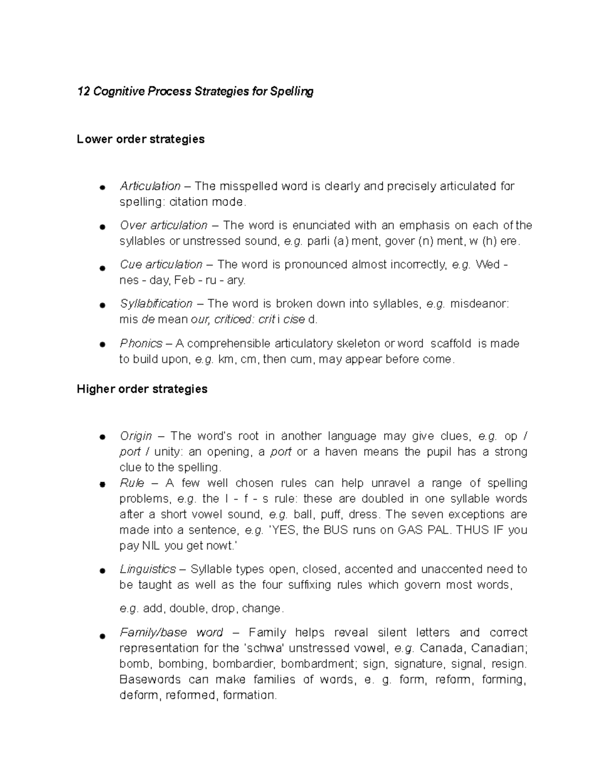 12 Cognitive Process Strategies for Spelling - Over articulation – The ...