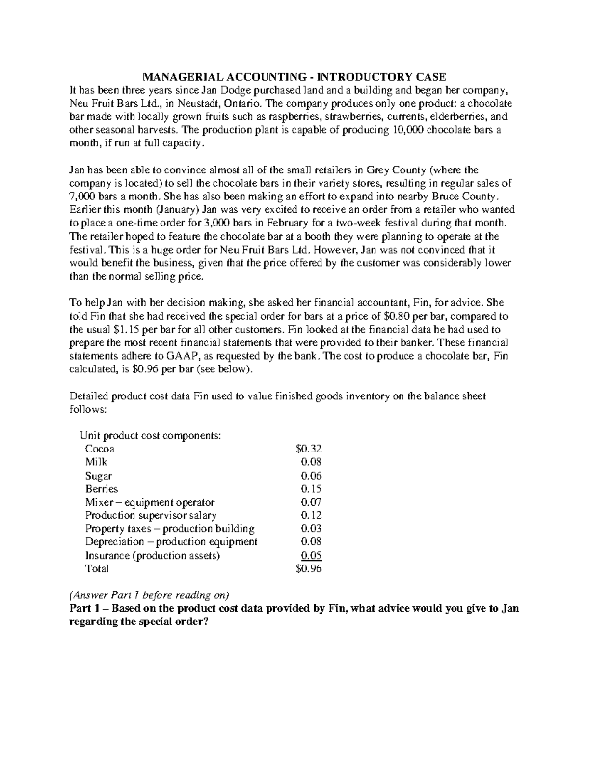 Winter 2022 Introductory Chocolate Bar Case 1'st Half - MANAGERIAL ...