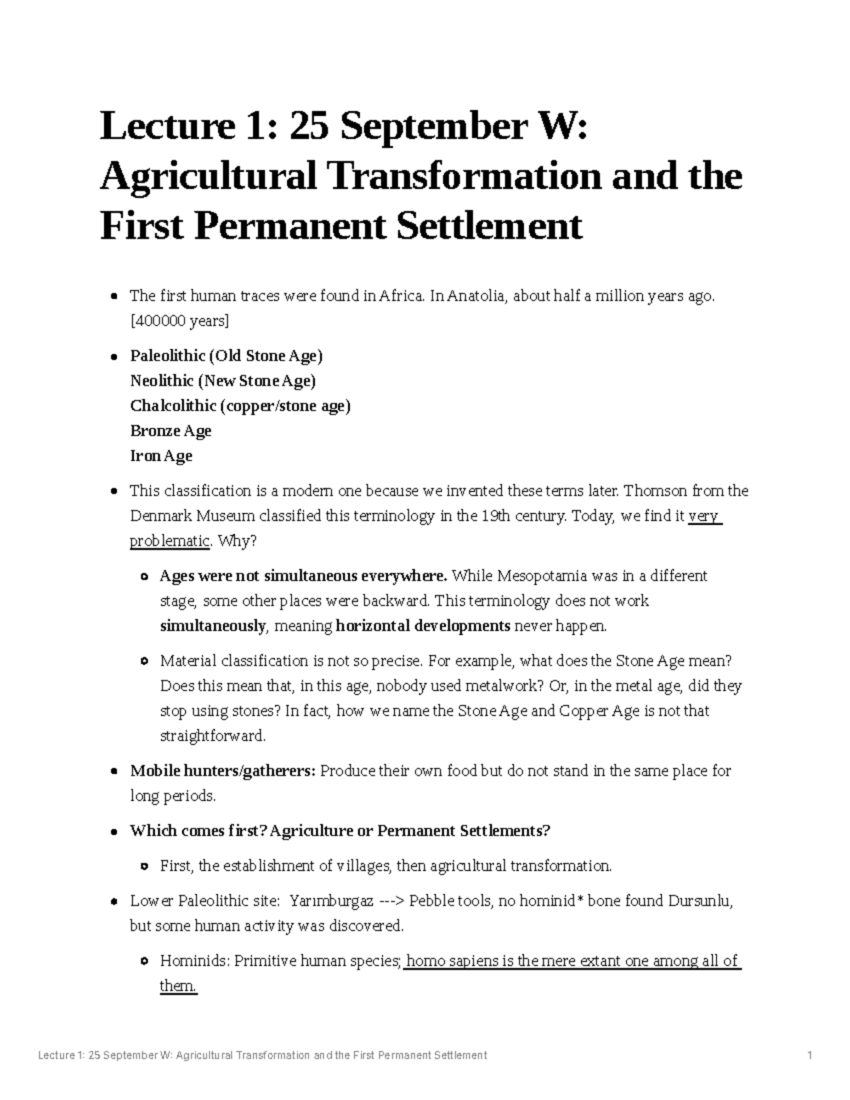 Lecture 1 (25 September W): Agricultural Transformation and the First ...