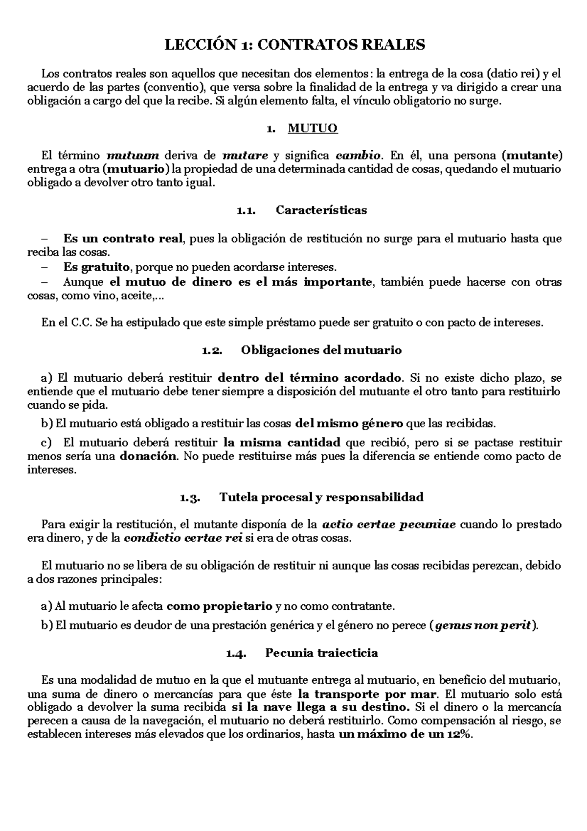 1. Contratos reales - LECCIÓN 1: CONTRATOS REALES Los contratos reales ...