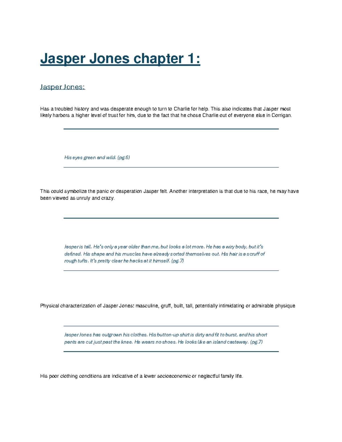 Chapter annotations; reader's journal for Jasper Jones novel. - Jasper ...