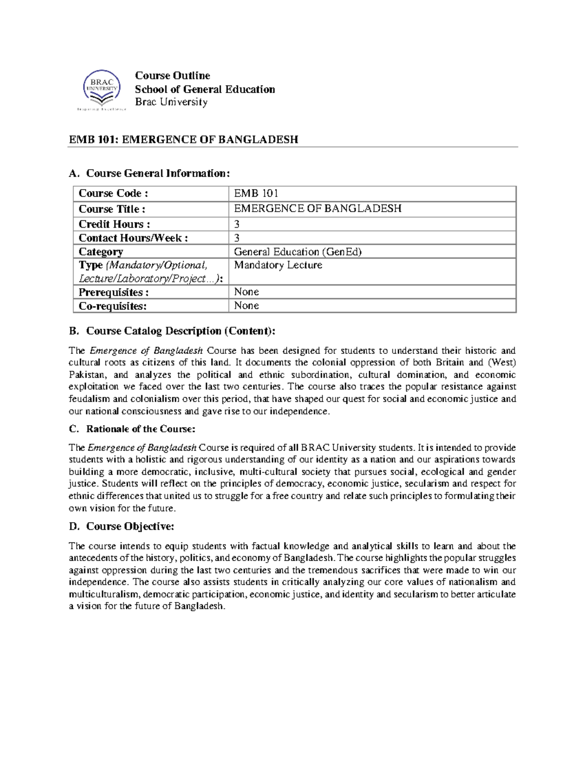 EMB101 Summer 2024 OBE Course Outline May 25, 2024 (Student version ...
