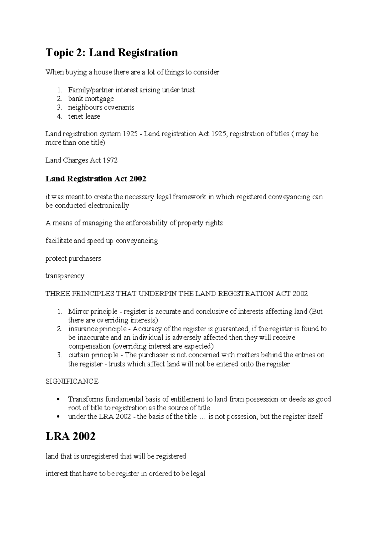 Topic two land law - Topic 2: Land Registration When buying a house ...