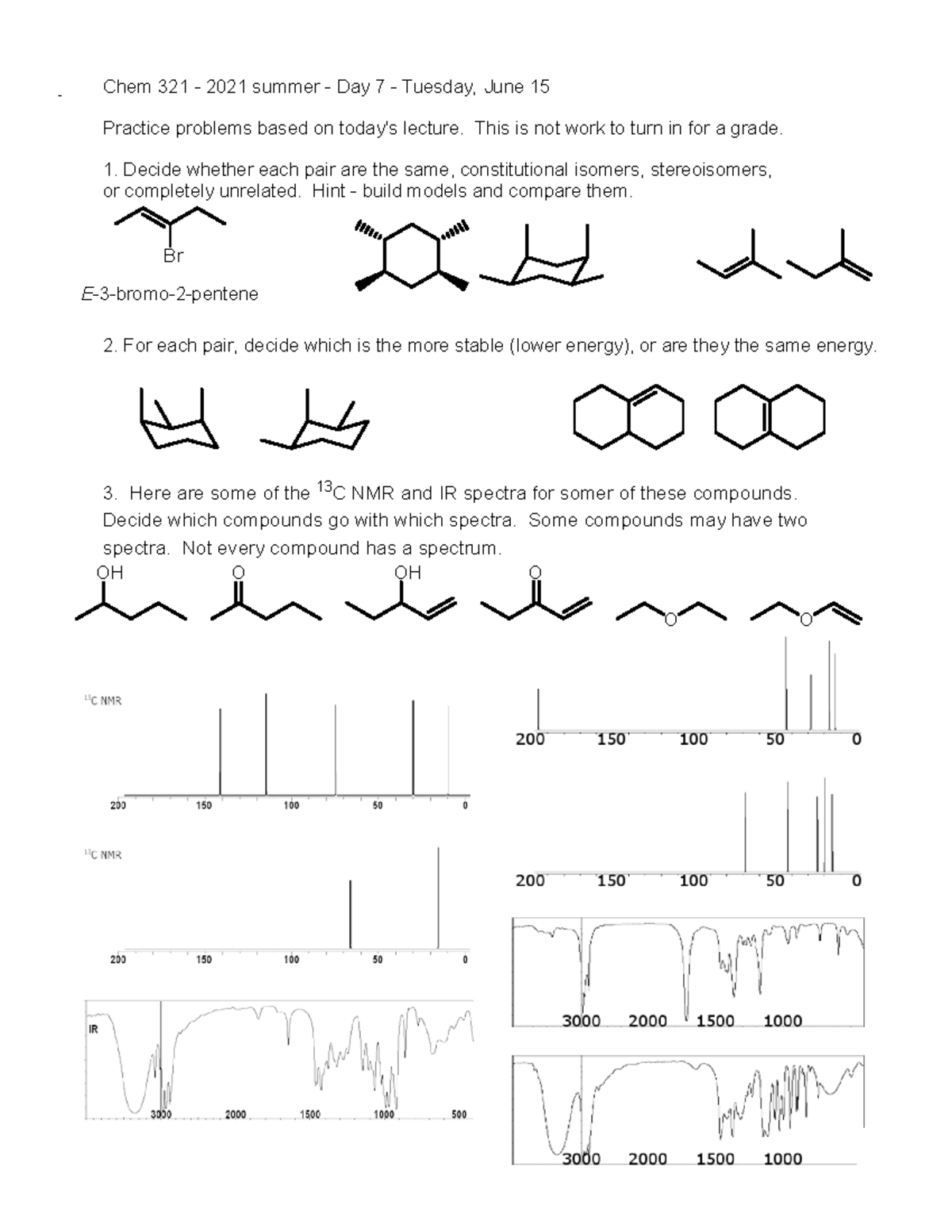 Chem 321 2021 summer problems day 7 - Practice problems based on today ...