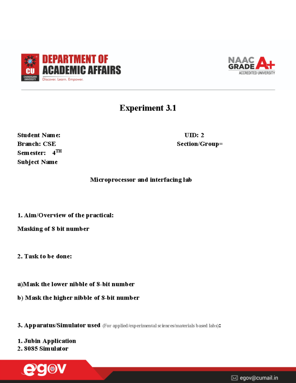 MPI 3.1 BY CUSZ - njihyih - Experiment 3. Student Name: UID: 2 Branch ...