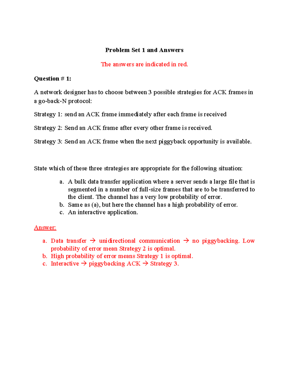 SYSC4602 Problem Set 1 - Problem Set 1 and Answers The answers are indicated in red. Question ...