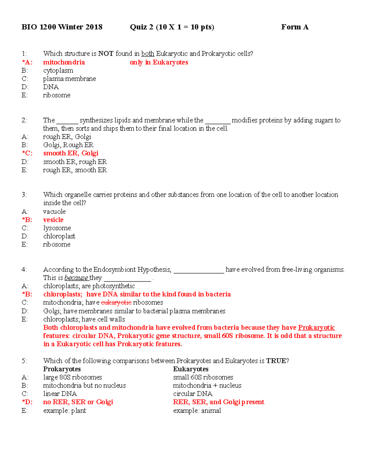 Bio 1200 quiz 2 a - quiz - BIO 1200 Winter 2018 Quiz 2 (10 X 1 10 pts ...