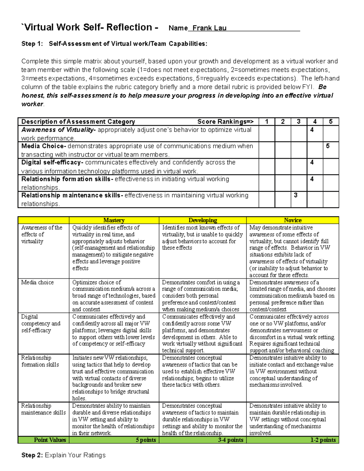 Session 3 Virtual Work Assessment - `Virtual Work Self- Reflection ...