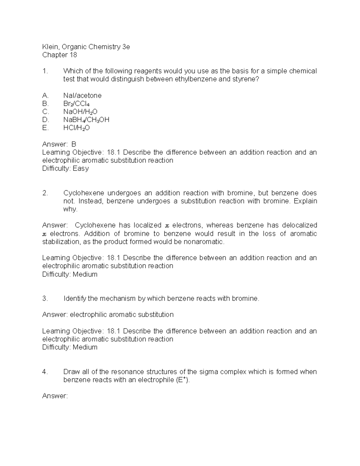 Chapter 18 organic chemistry test bank questions for Klein Orgo 3rd ...