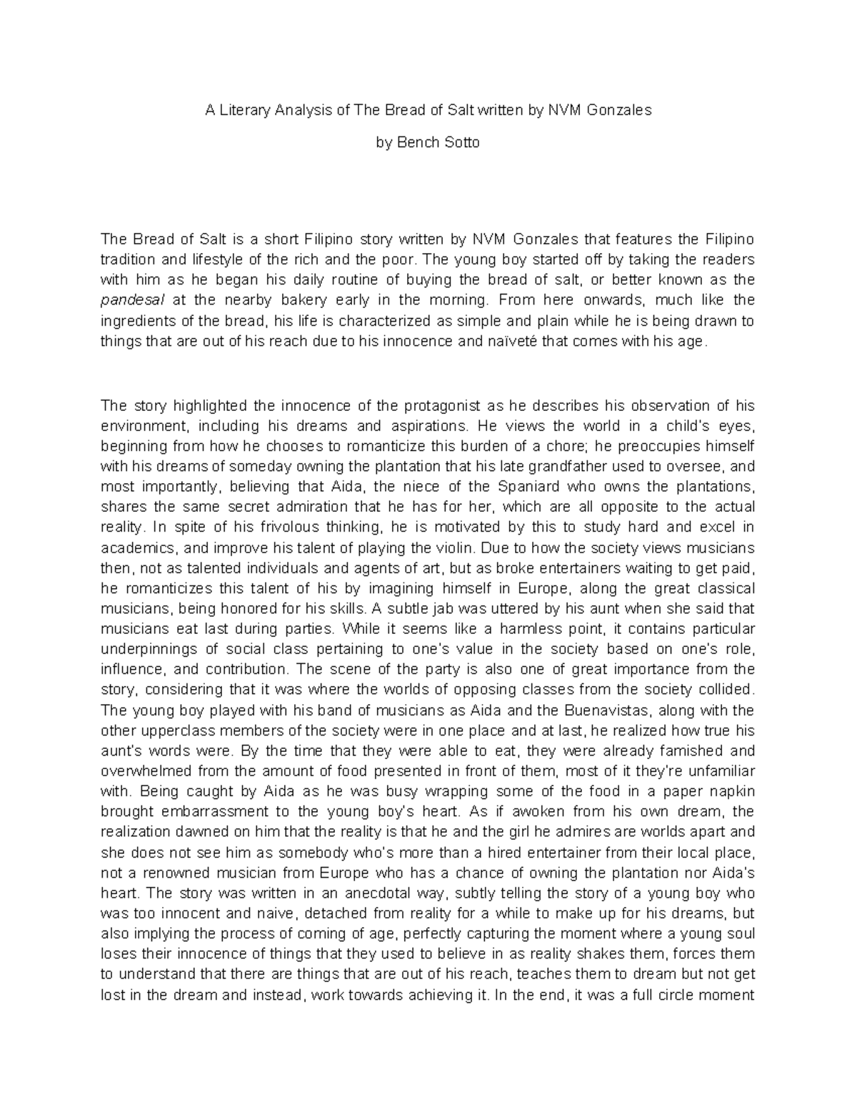 A Literary Analysis of The Bread of Salt written by NVM Gonz - The ...