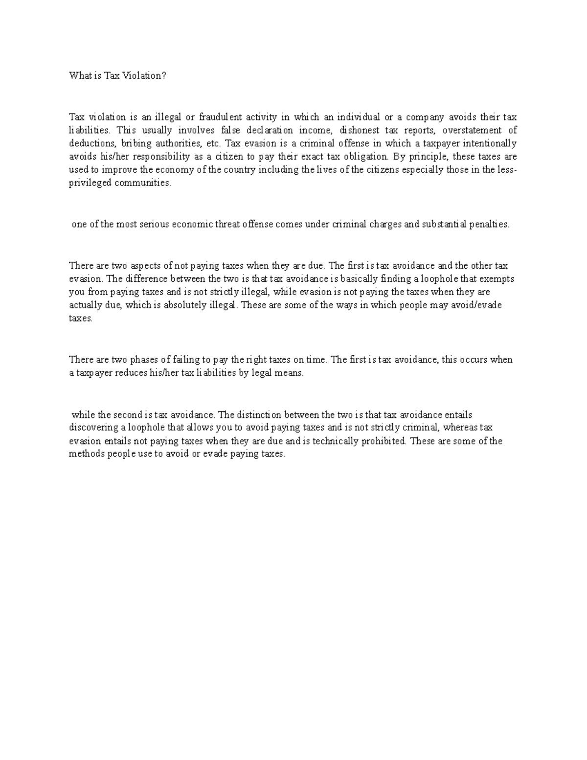 Research Essay LAW Tax Violation What Is Tax Violation Tax