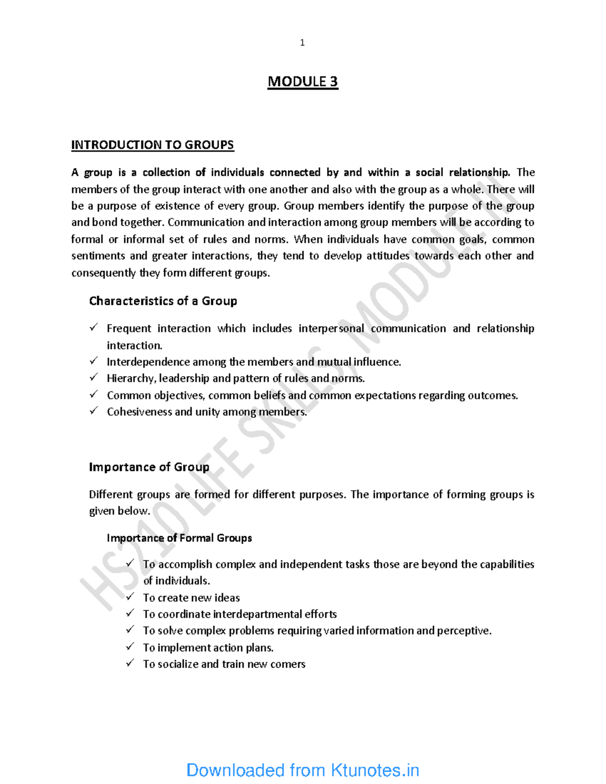 Module 3 notes for studies - MODULE 3 INTRODUCTION TO GROUPS A group is ...