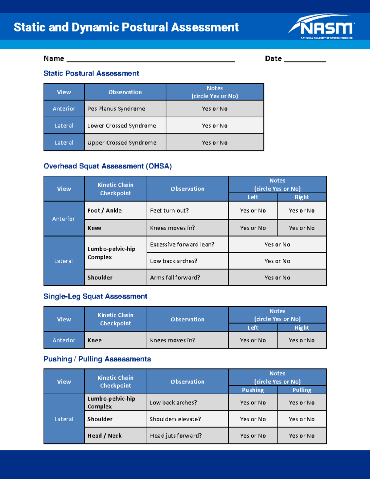 CPT7 dynamic-posture assessment template - Static and Dynamic Postural Assessment Name - Studocu