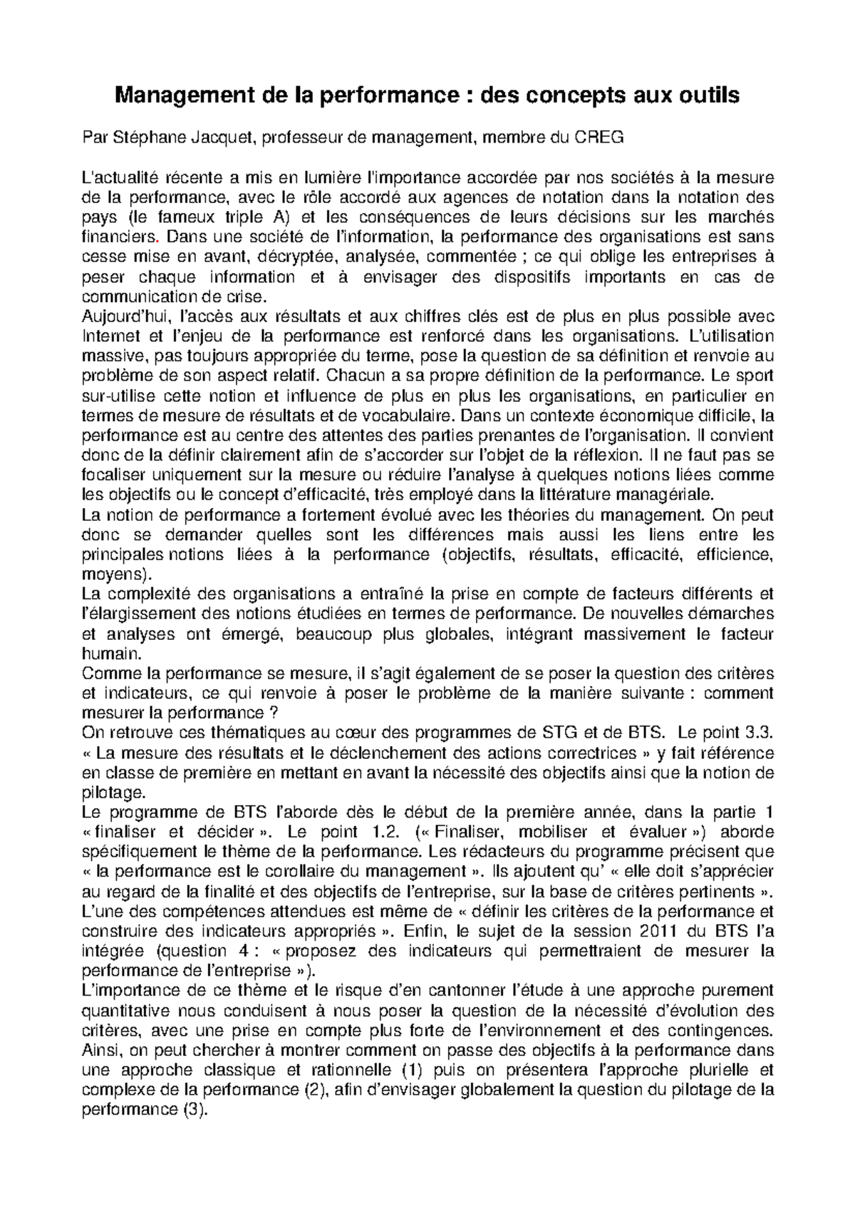 Management De La Performance Des Concepts Aux Outils Dans Une