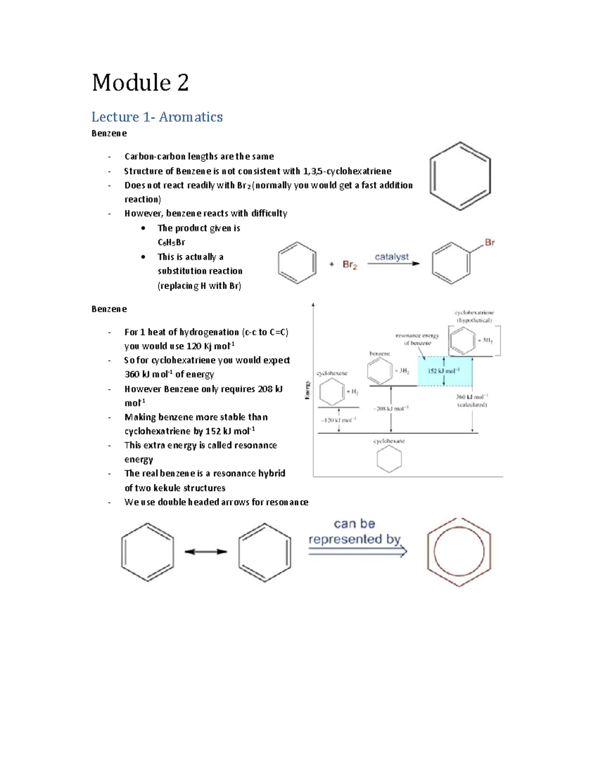 Lecture notes, Module 2 - Module 2 Lecture Aromatics Benzene lengths ...