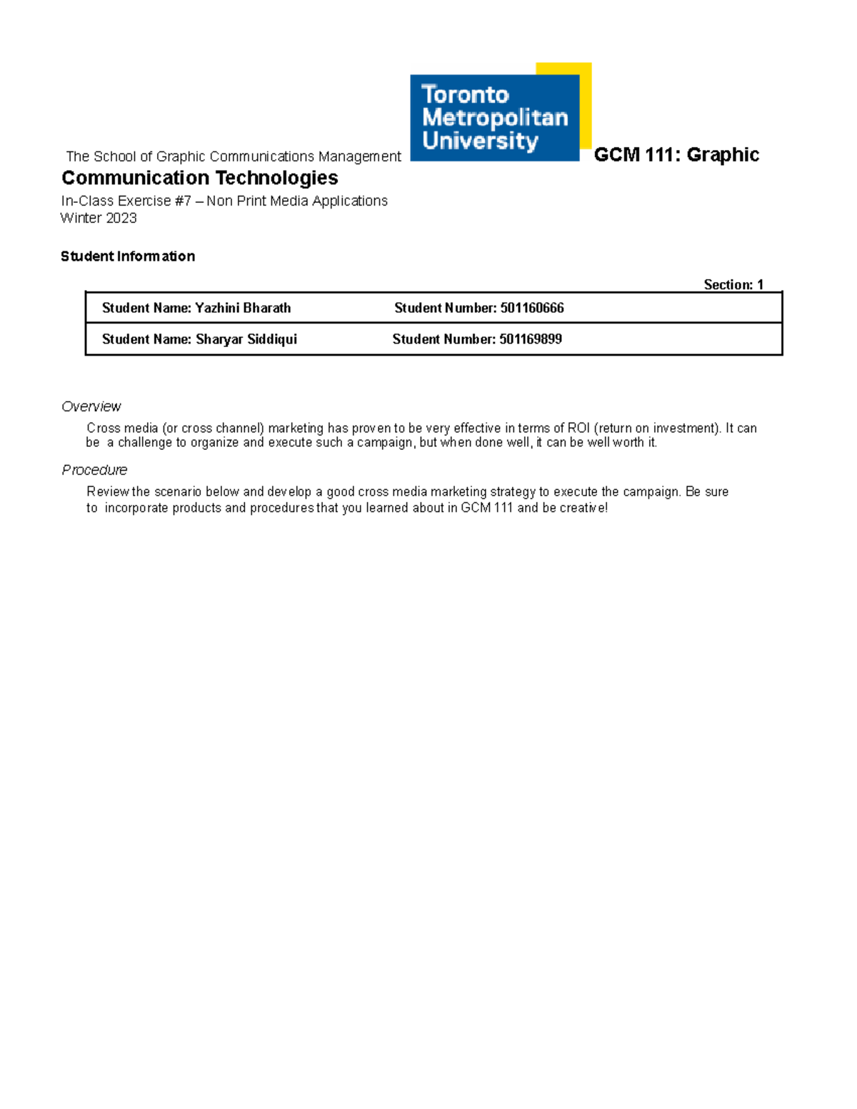 GCM111 Non Print Media In Class Exercise 7 W23 - The School of Graphic ...