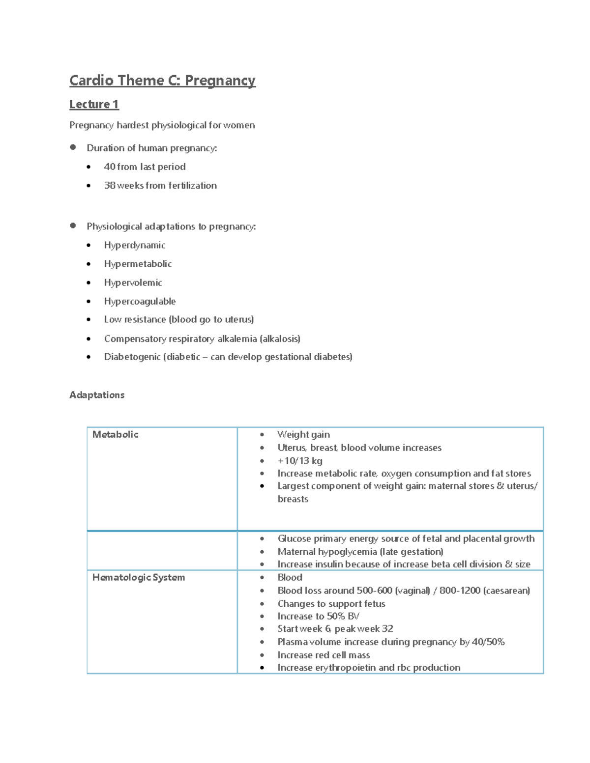 Cardiovascular theme c - Cardio Theme C: Pregnancy Lecture 1 Pregnancy ...
