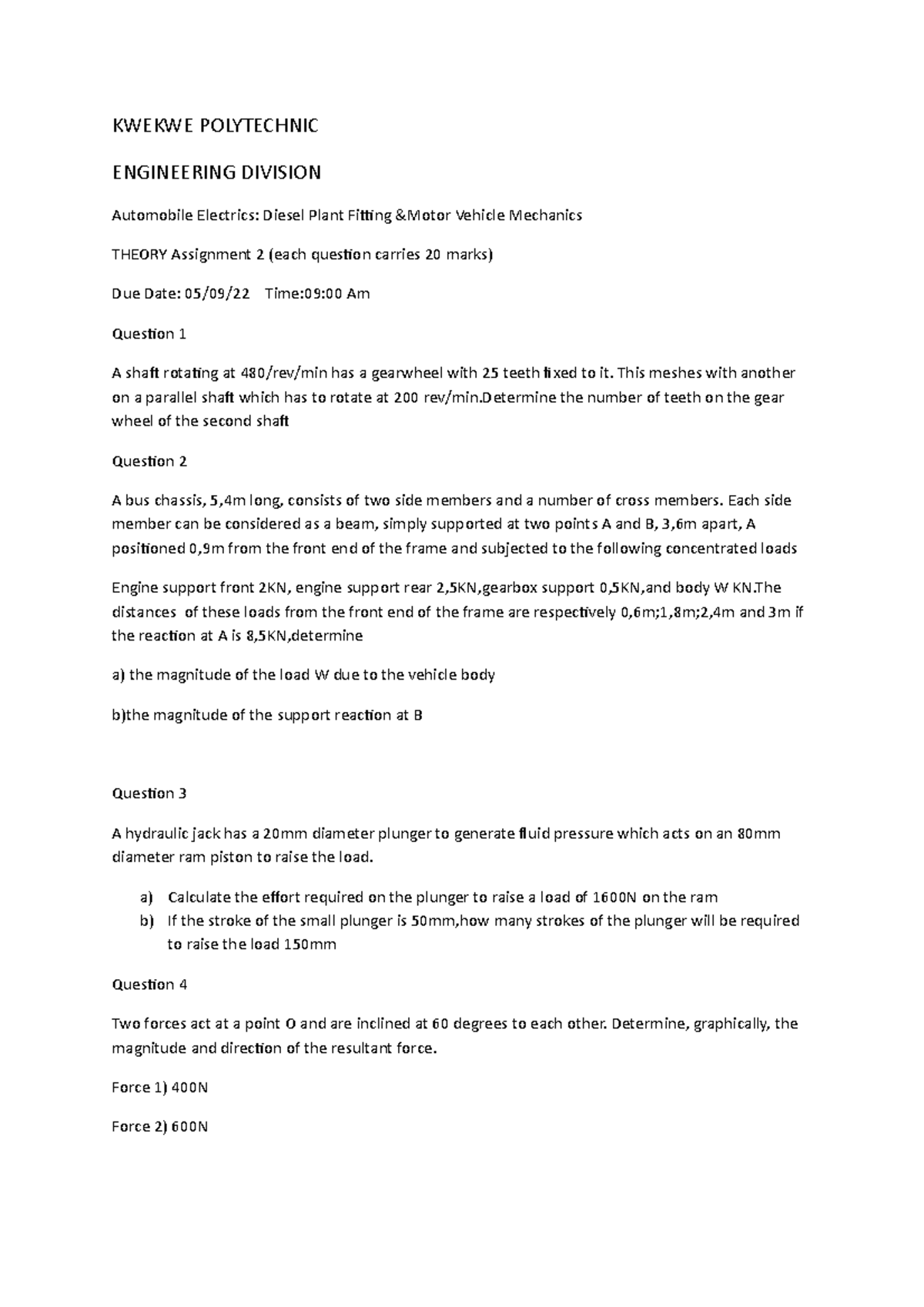 Theory 2 - ESD - KWEKWE POLYTECHNIC ENGINEERING DIVISION Automobile ...