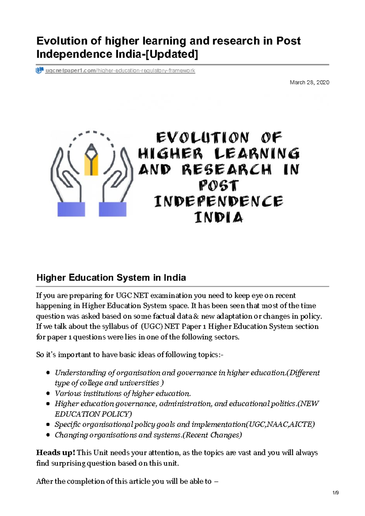 UGC NET Higher Education Paper 1 New Syllabus Part 2 - March 28, 2020 ...