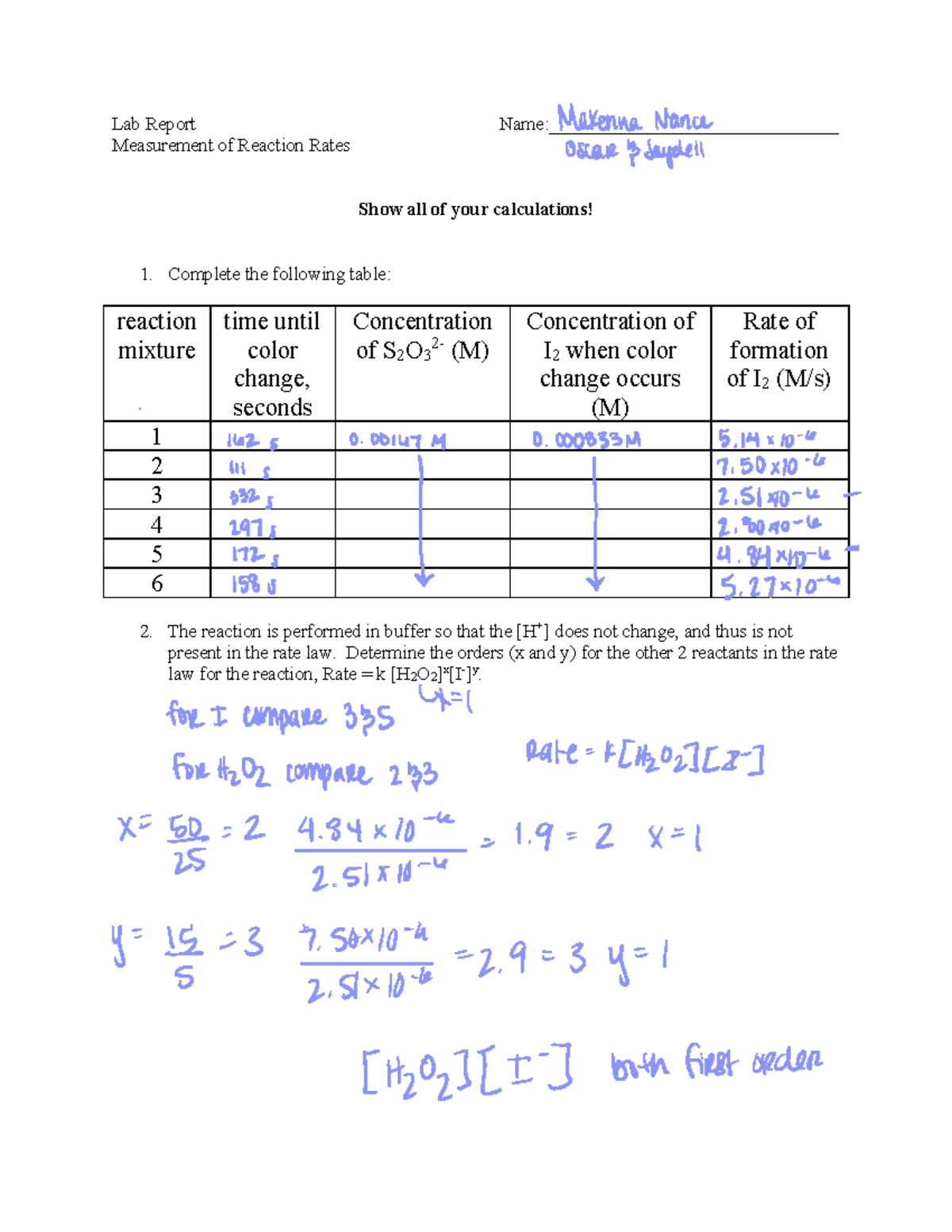 Reaction+Rate+Report - Lab Report Name ...