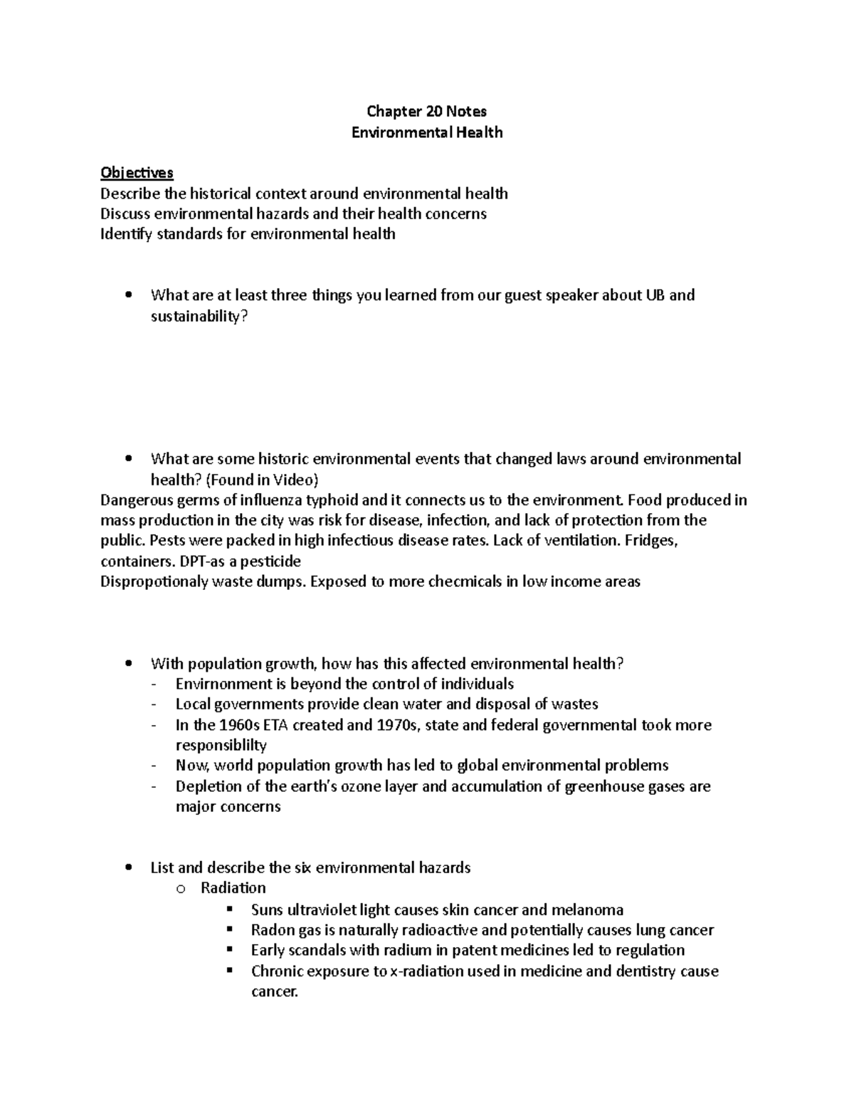 Chapter 20 Notes - Chapter 20 Notes Environmental Health Objectives ...