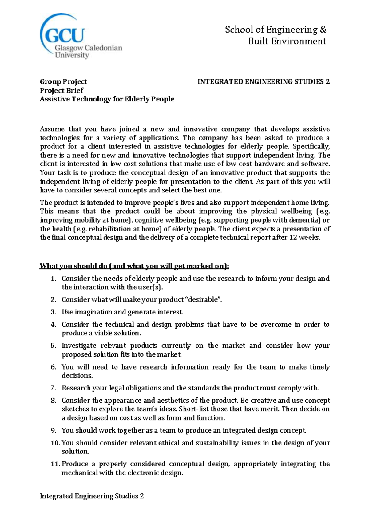 IES2 Group Project Brief - School of Engineering & Built Environment ...