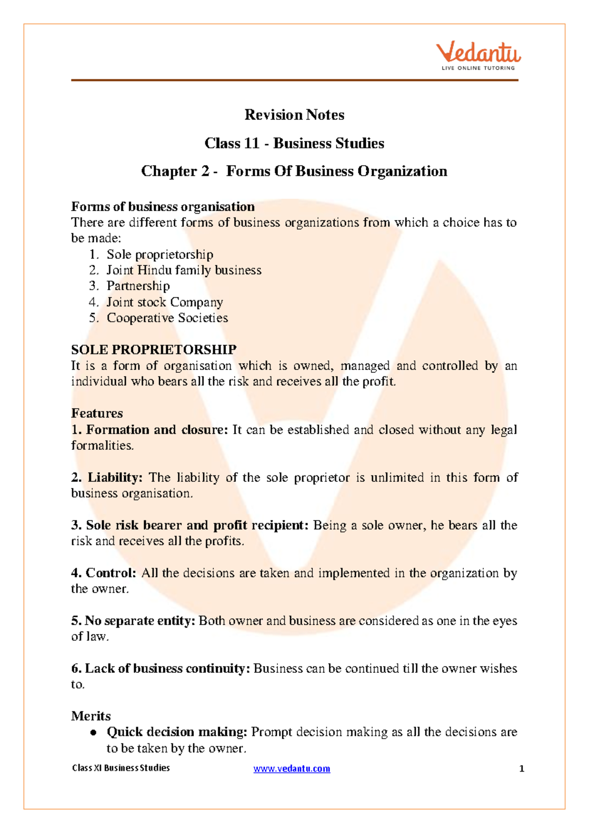 Cbse class 11 business studies notes chapter 2 - Revision Notes Class ...