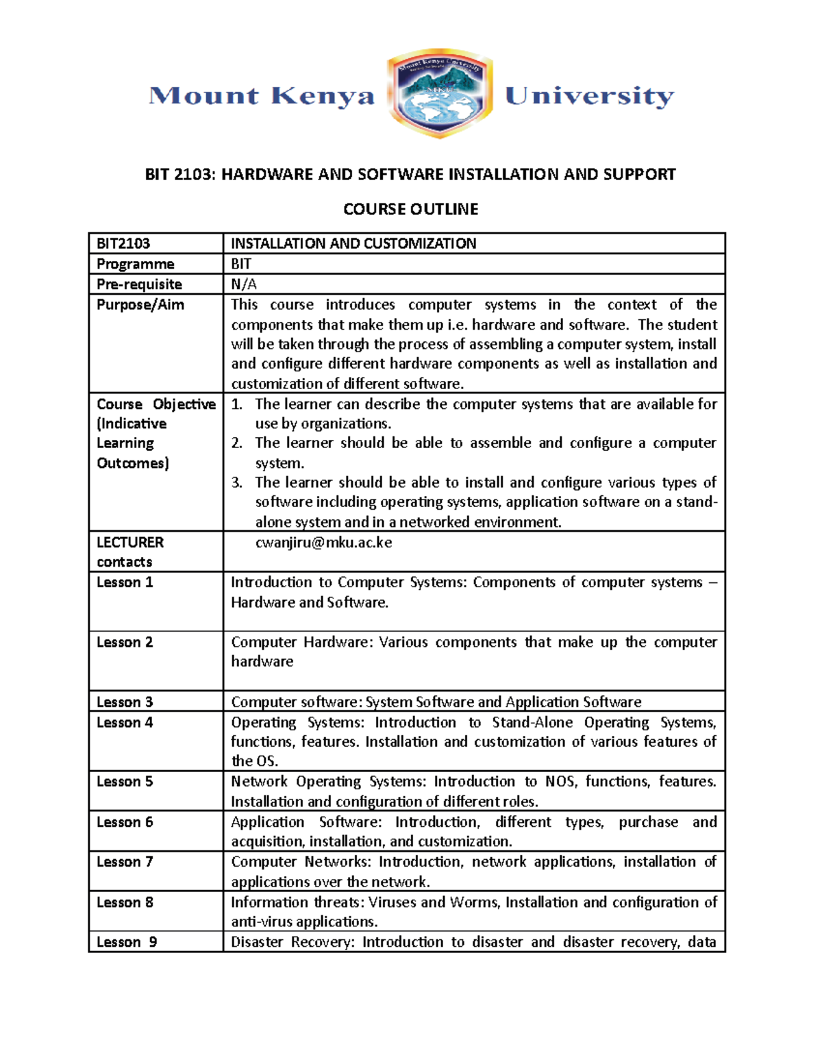 Bit2103 Hardware -n- sware-installation and customization-1 - BIT 2103 ...