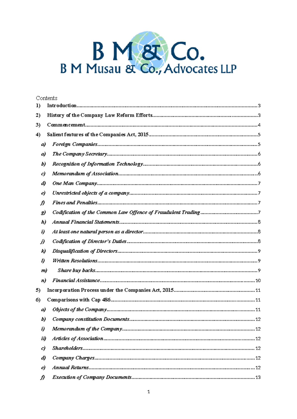 Companies Act 2015 analysis by Dr Benjamin Musau Managing Partner B M ...
