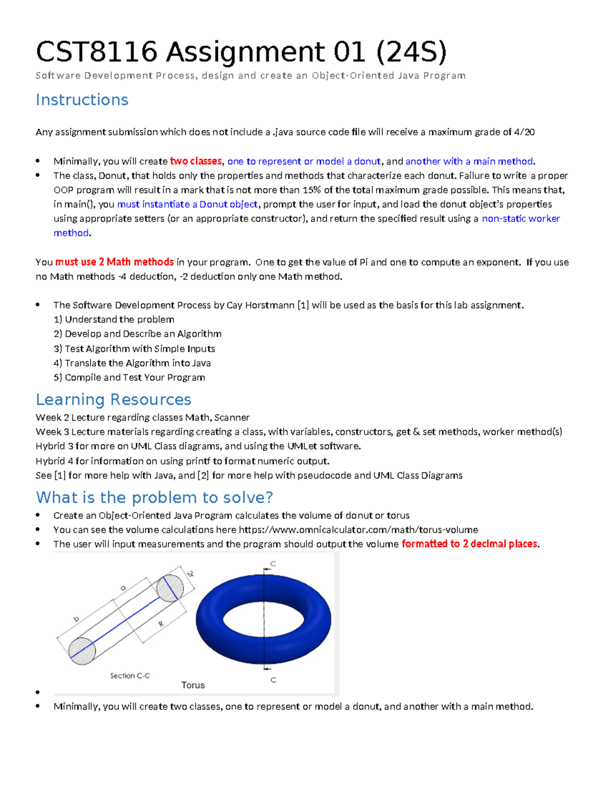 Assignment 1 (24S) Ver2 - CST8116 Assignment 01 (24S) Soft ware Development Process, design and ...