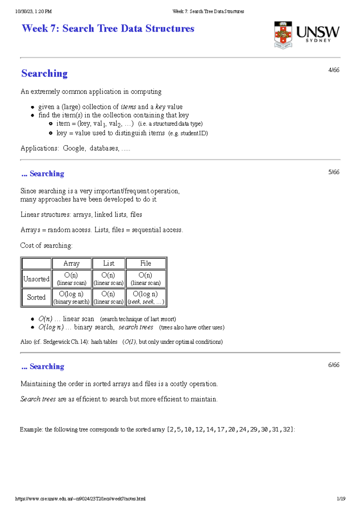 Week 7 Search Tree Data Structures - Week 7: Search Tree Data Structures Searching 4/ An ...