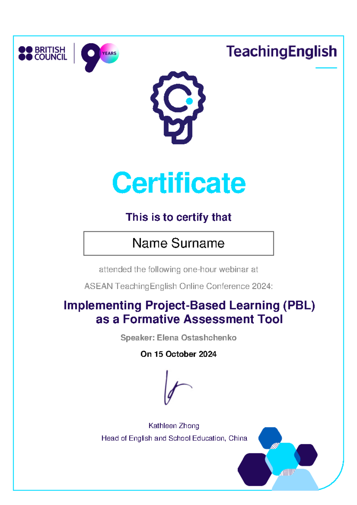 Certificate Session 3 - CERT - Teacher Education - Certificate This is to certify that attended ...