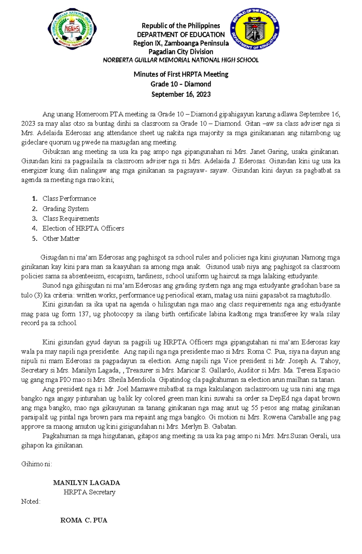 Hrpta Meeting Minutes - Republic of the Philippines DEPARTMENT OF ...