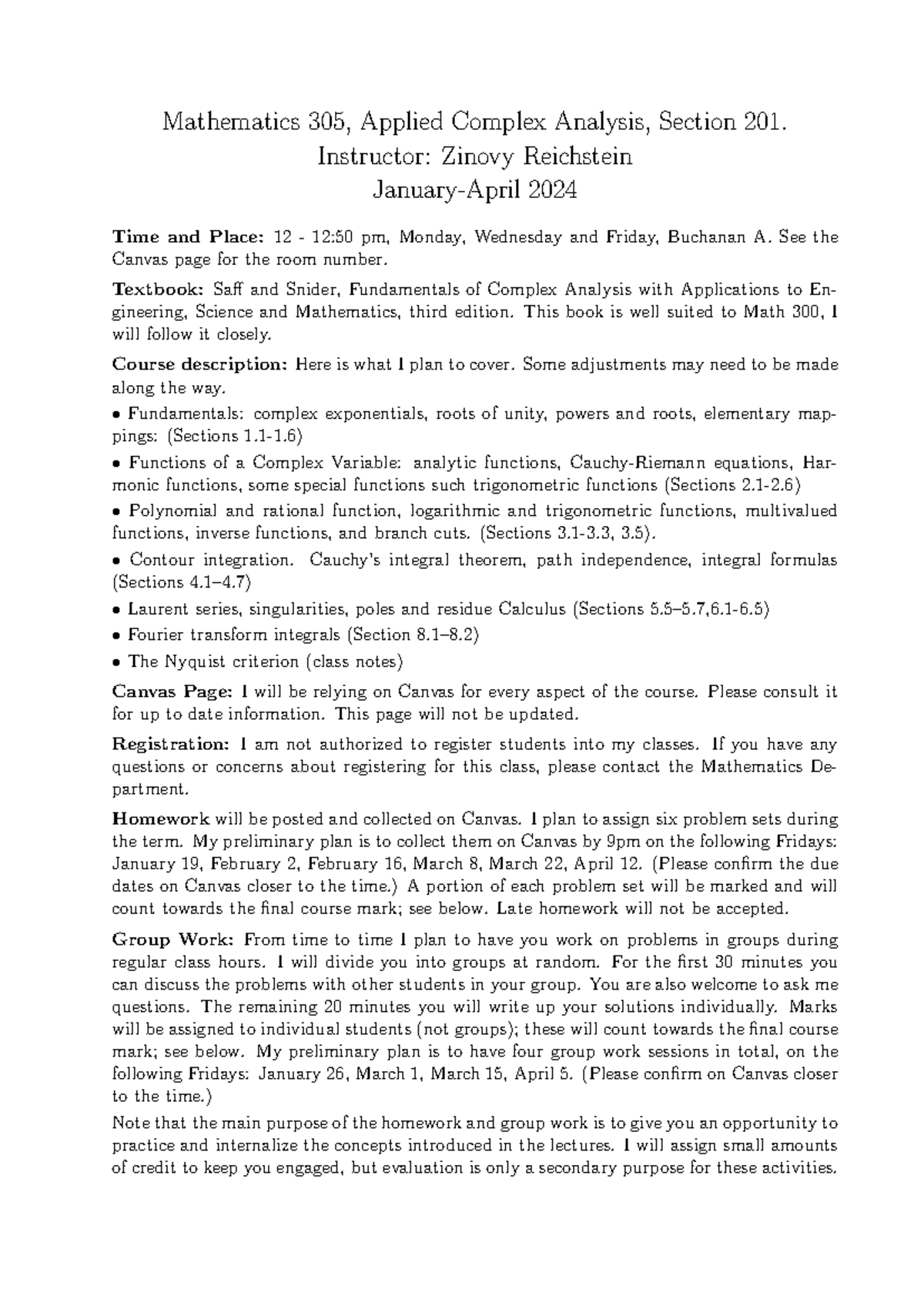 MATH305 201 - kou ighuigui io uioioj iojiojiji hiuhiu - Mathematics 305, Applied Complex ...
