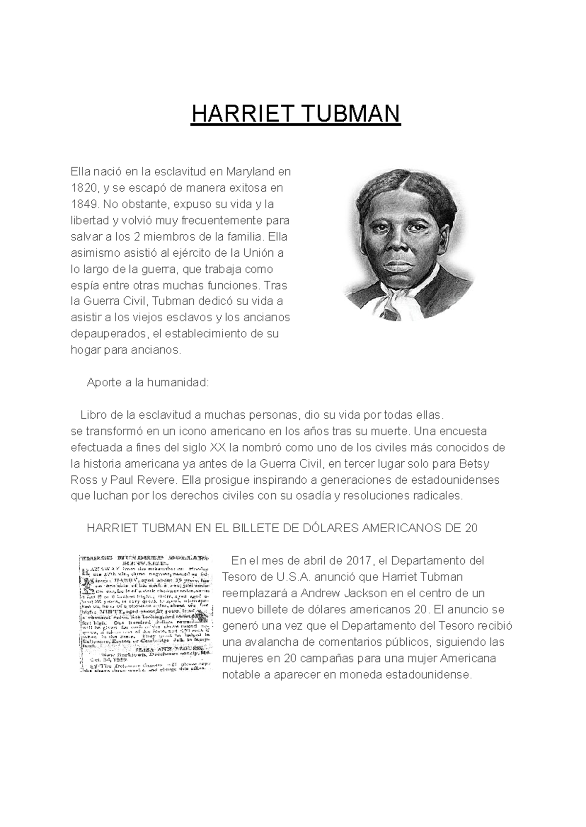Harriet Tubman - Apuntes y/o practicas del curso - HARRIET TUBMAN Ella ...