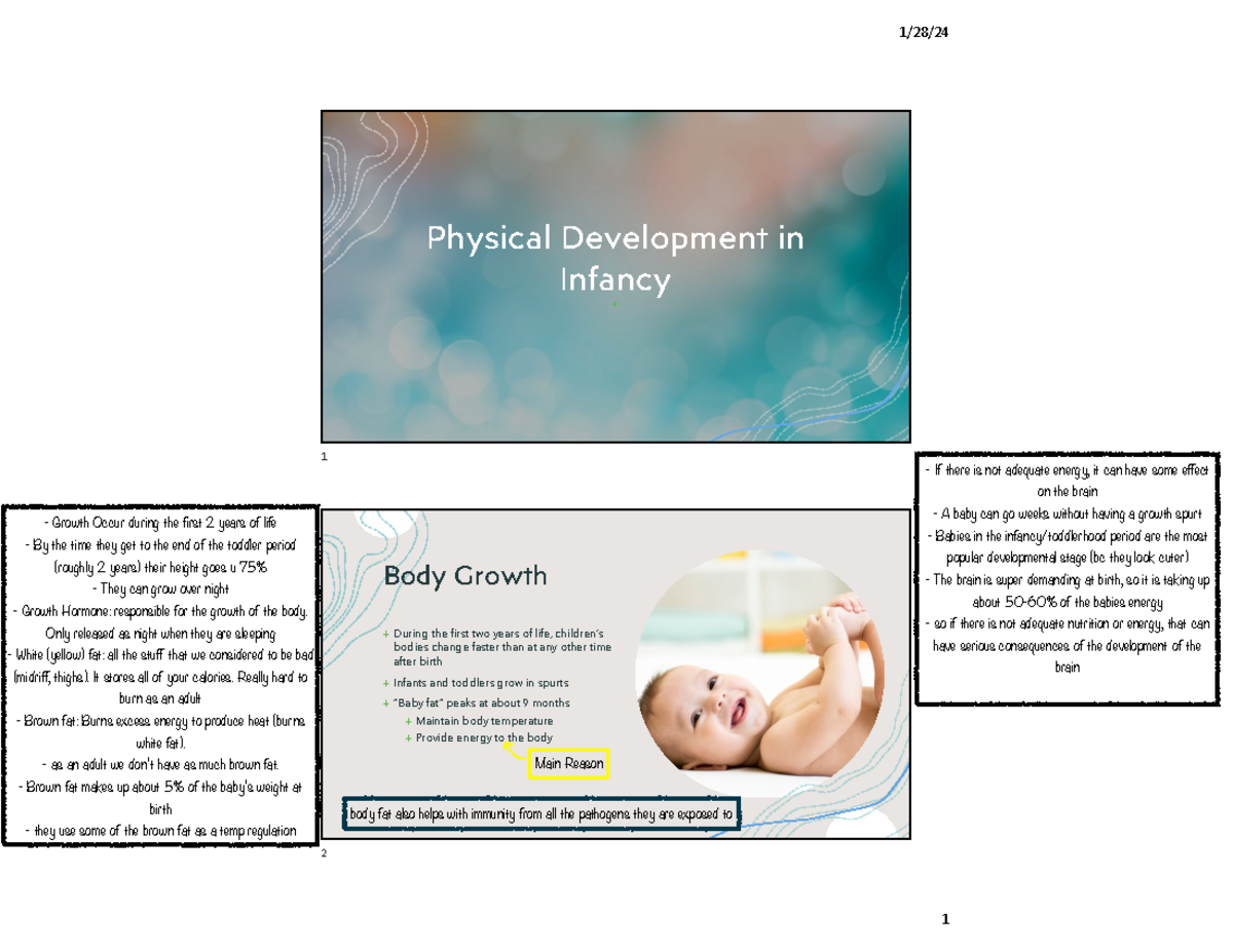 Chapter 4 - Lecture notes - Physical Development in Infancy 1 Body ...