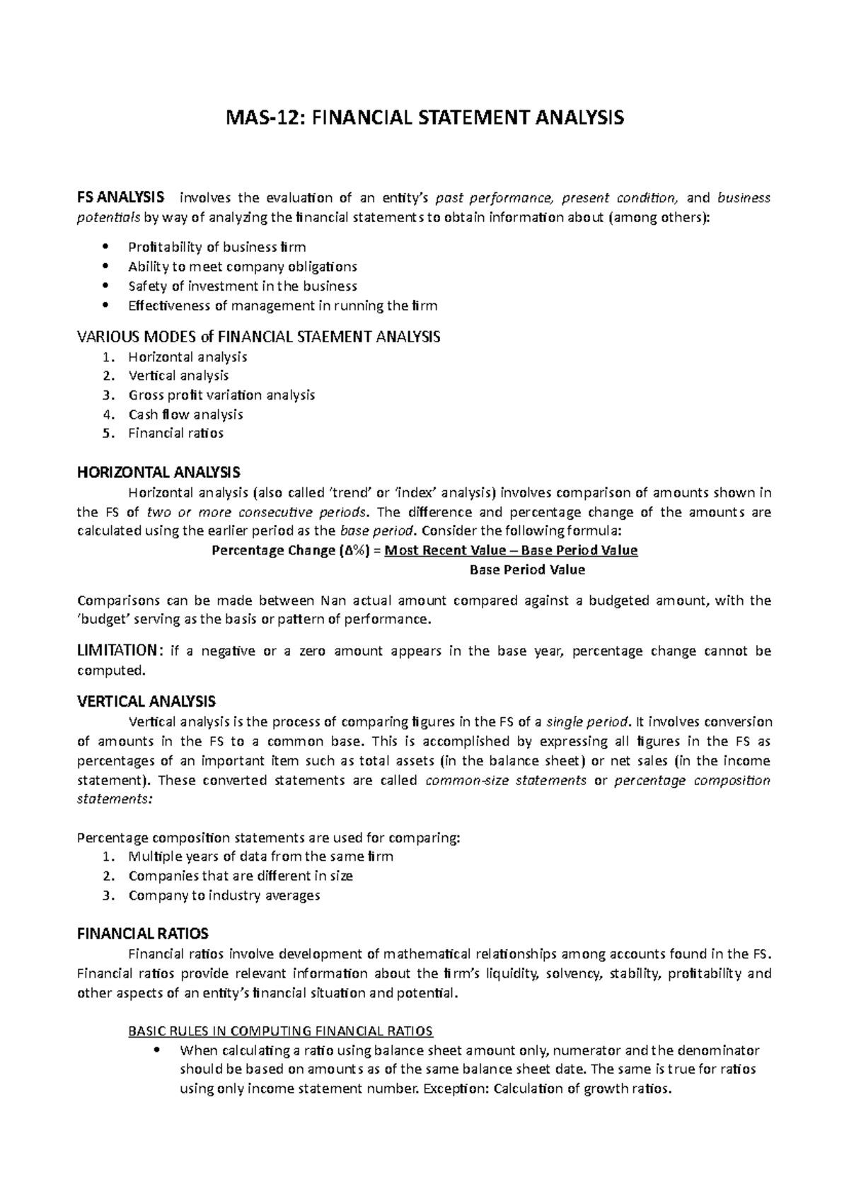 MAS 12 Financial Statement Analysis - MAS-12: FINANCIAL STATEMENT ...