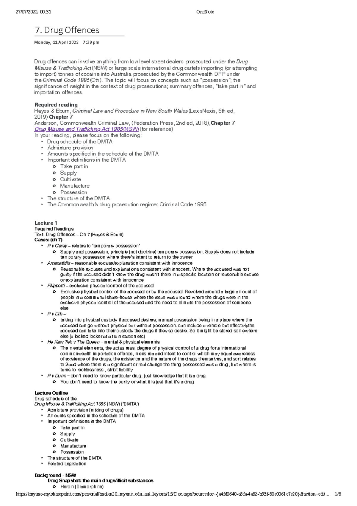 Criminal Law - Drug Offences Notes - 7. Drug Offences Monday, 11 April ...