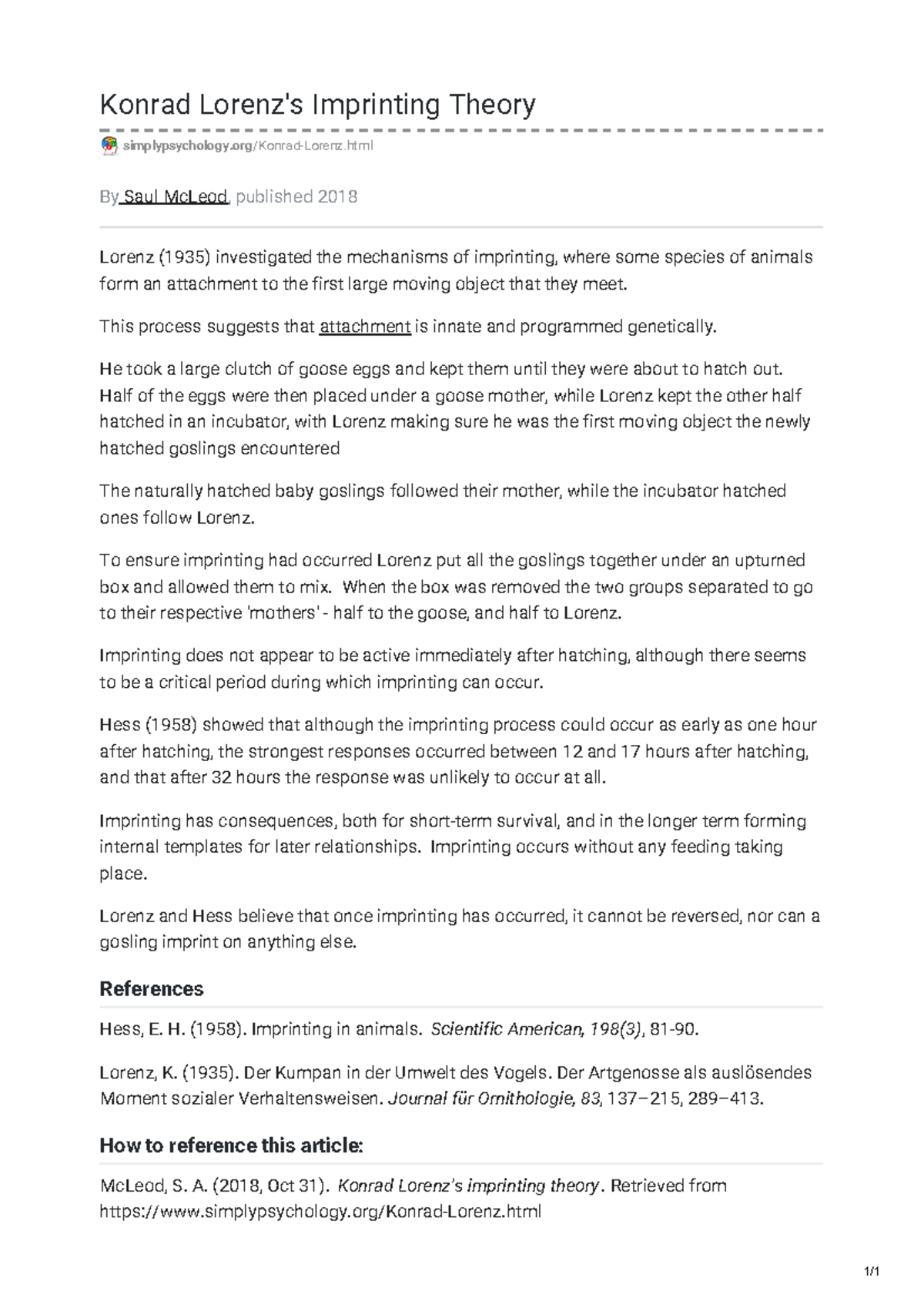 Simplypsychology - Lorenz Gosling experiment - Konrad Lorenz's Imprinting Theory ...