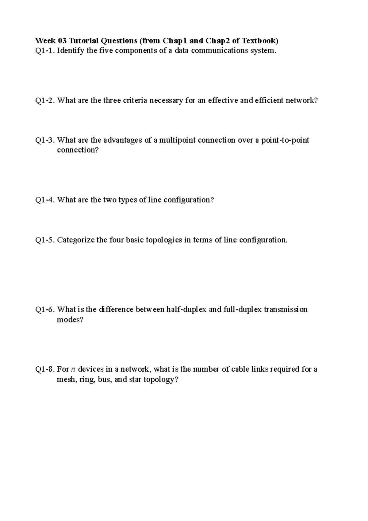 Tut02-Week03 - Tutorial - Week 03 Tutorial Questions (from Chap1 and ...