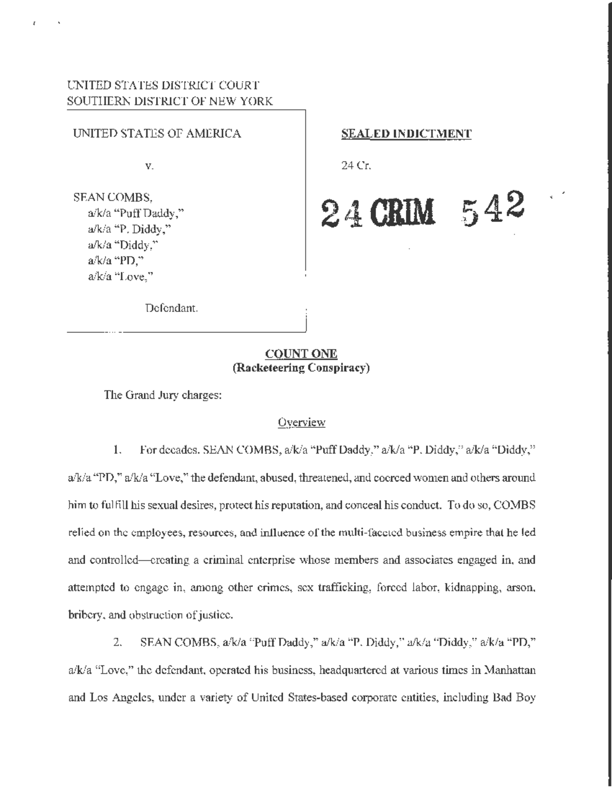 P diddy court document ...