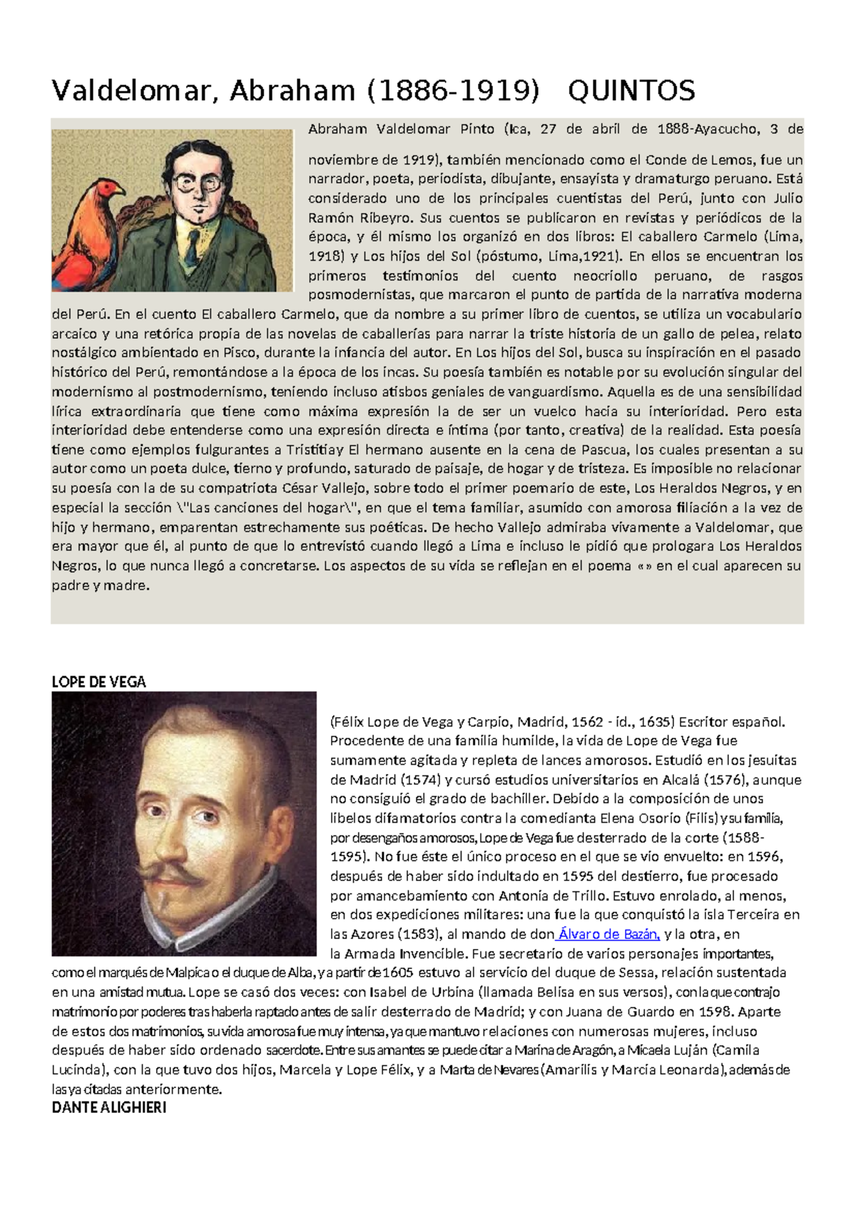 Biografias DE Escritores - Valdelomar, Abraham (1886-1919) QUINTOS ...