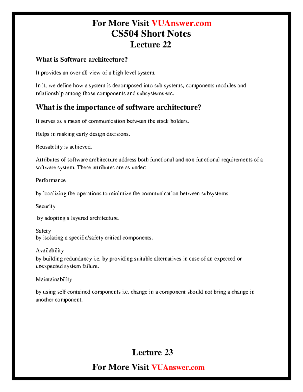 CS504 Short Notes Final (VUStudentspk.com) - For More Visit VUAnswer ...
