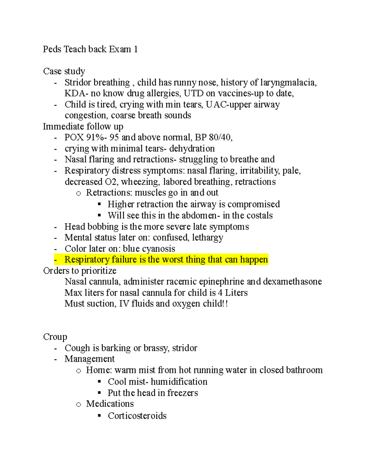 Peds Teach back Exam 1 - review for test 1 - Peds Teach back Exam 1 ...