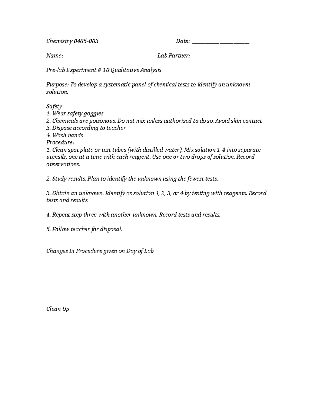 Lab 10 - Class Pre-Lab Work. Hand written and explained. - Chemistry ...