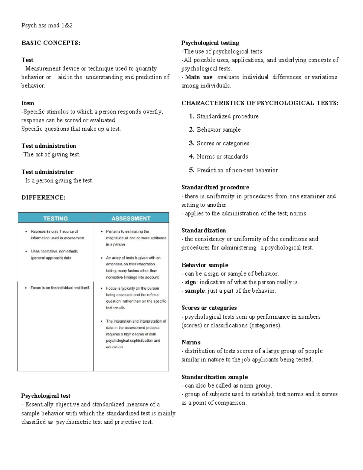 Weiweipsychass 12 - reviewer - Psych ass mod 1& BASIC CONCEPTS: Test ...