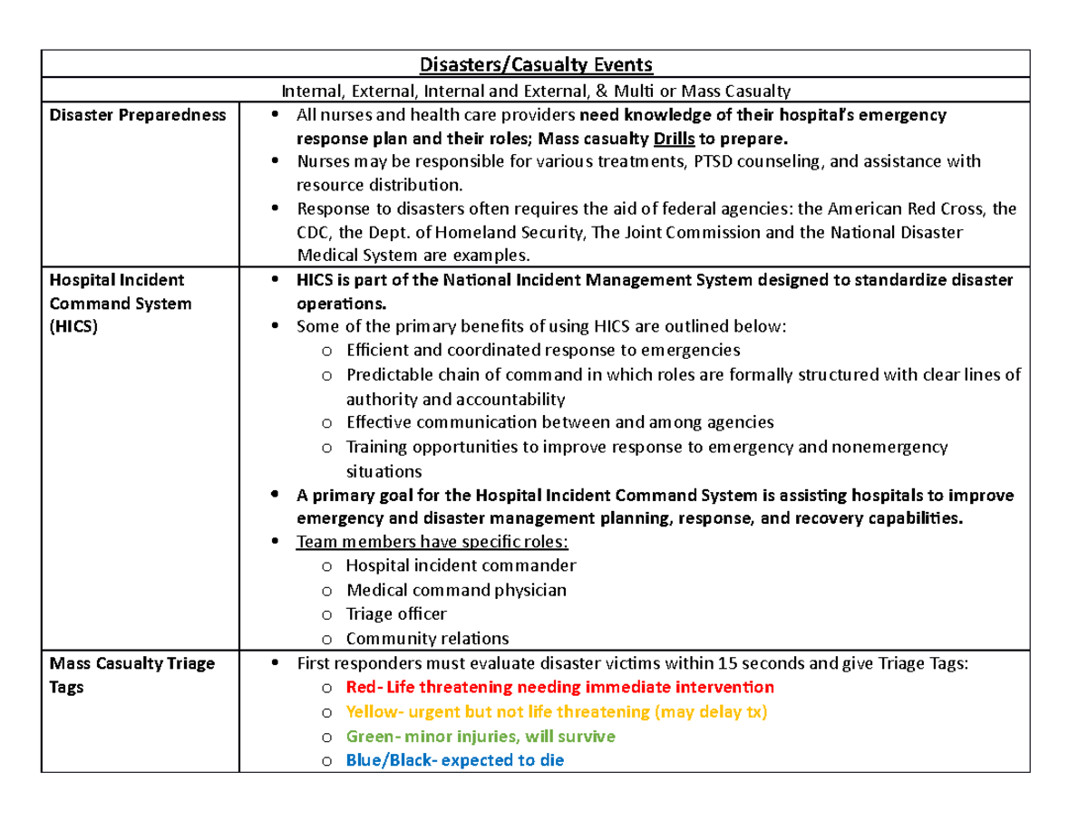 Disasters and Causalty Events - Disasters/Casualty Events Internal ...