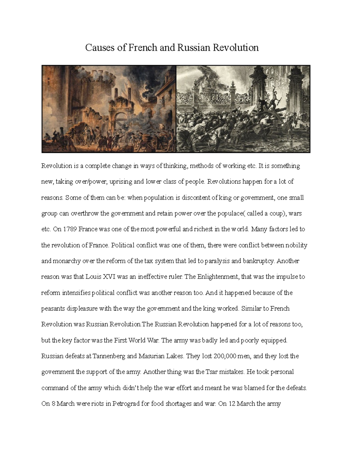 Causes of French and Russian Revolution - Causes of French and Russian ...