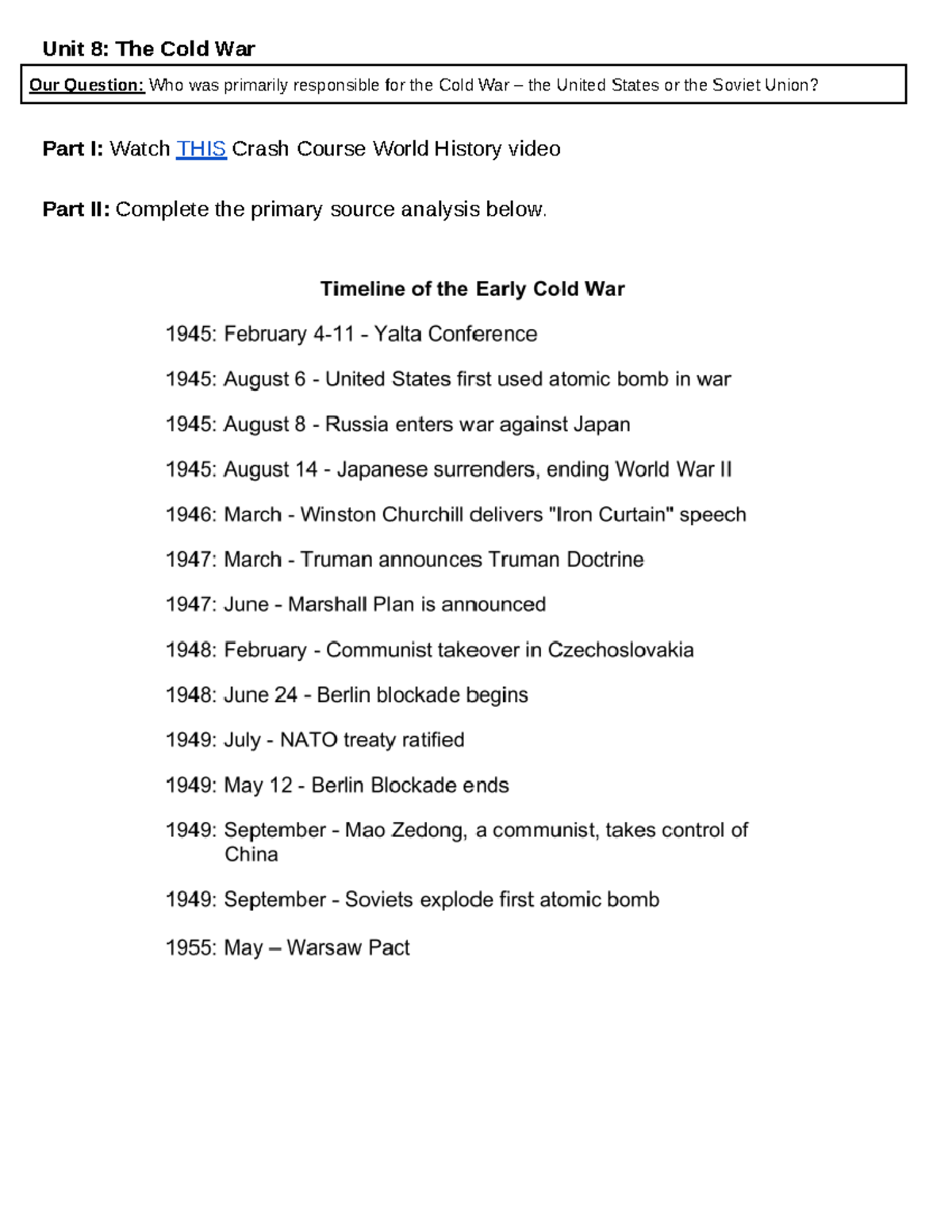 Unit 8 Causes of Cold War LJ - Google Docs - Unit 8: The Cold War Our ...